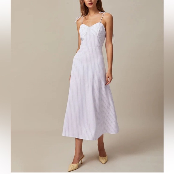 RIHOAS | Dresses | Rihoas White Striped Tie Shoulder Maxi Dress | Poshmark
